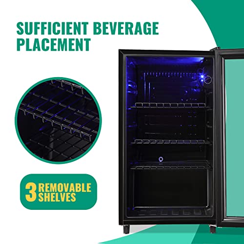 WANAI Beverage Refrigerator 125 Can Mini Fridge Cooler Black Mini Beer Fridge Glass Door for Wine Soda Juice Small Drink Cooler Machine Clear Front Removable for Home Office Bar Freestanding