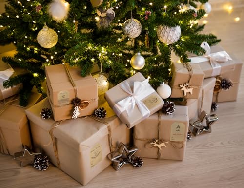 Natural Kraft Simple Christmas Gift Tags Holiday Present Stickers 2 x 3 Inch 25 Total Adhesive Labels
