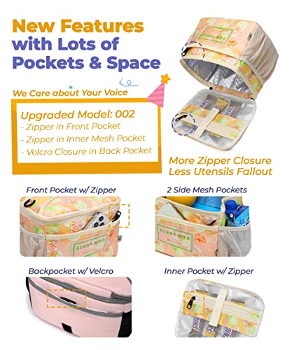 SUNNY BIRD Foldable Insulated Lunch Bag Leakproof Thermal Lunch Box for Women Men Teen with Shoulder Strap (Grapefruit Pink)