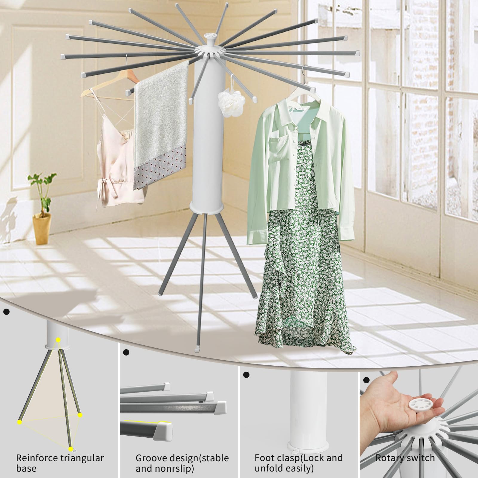 plzzree Tripod Clothes Drying Rack: Portable and Foldable Space Saving Compact Laundry Drying Rack - Drying Rack Clothing for Indoor & Outdoor