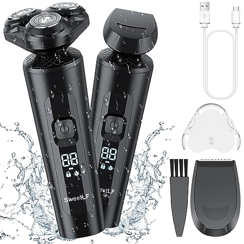 SweetLF Electric Razor for Men, Electric Shavers for Men Face, Rechargeable by Type-C, Cordless, IPX7 Waterproof, LED Display, Portable Travel Razor, Men Gift Idea