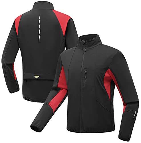Wantdo Men's Winter Cycling Thermal Jacket Warm Soft Shell Windproof Running Jacket Waterproof Fleece Windbreaker Reflective