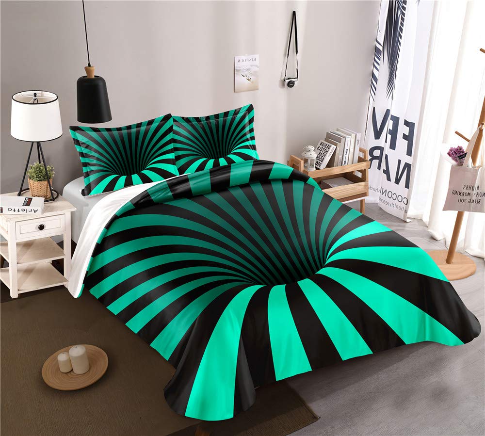 vannawong 3D Visual Vortex Duvet Cover Set, 3 Pieces Polyester Bedding Set Comforter Cover Pillow Cases, Four Seasons Super Soft Optical Illusion Breathable Quilt Covers No Sheet Pattern1# Queen