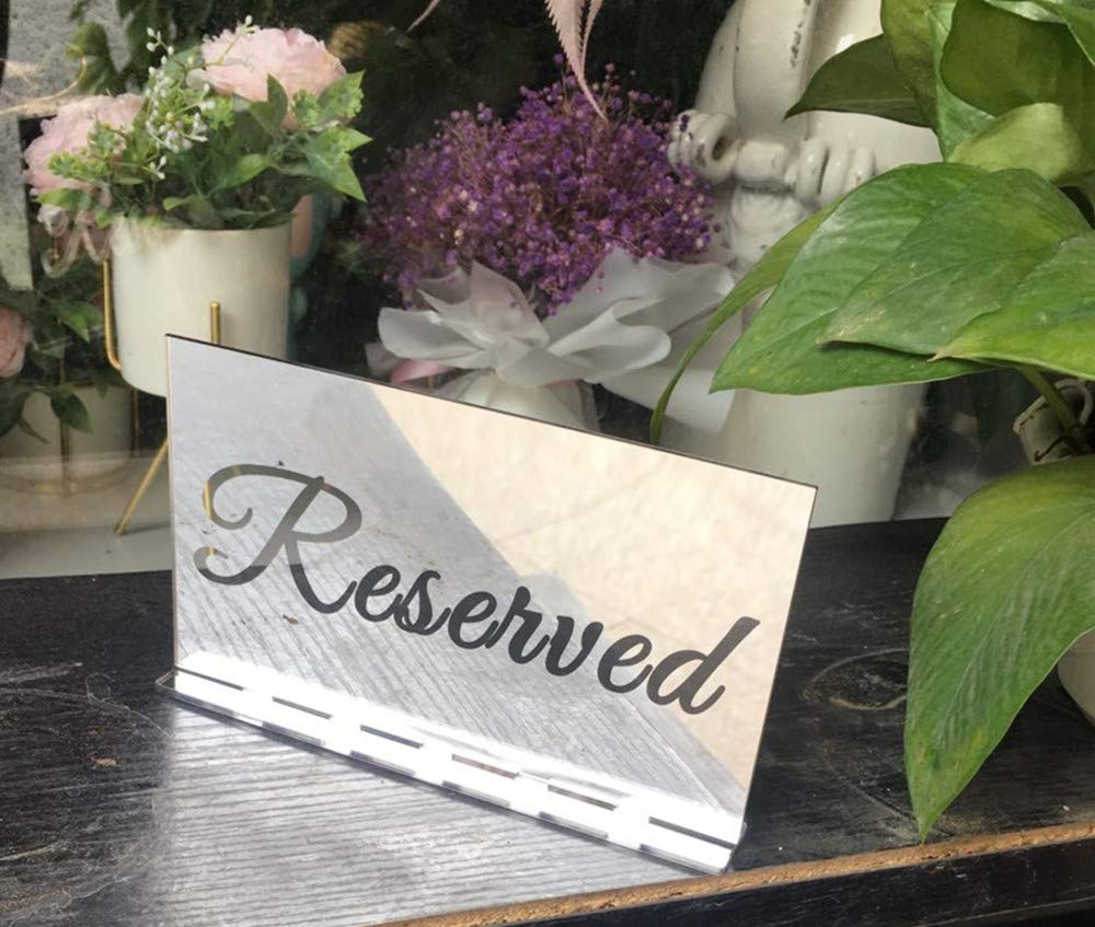 Set of 2 Acrylic Mirror Reserved Table Sign, Acrylic Freestanding Decoration, Acrylic Free Standing Reserved Wedding Signs (Silver)