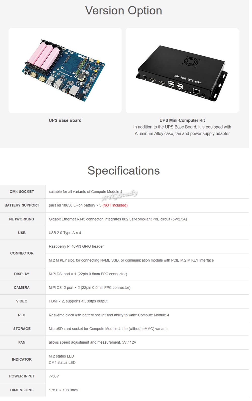 Mini-Computer PoE UPS Uninterruptible Power Supply Base Board Designed for Raspberry Pi Compute Module 4 with Gigabit Ethernet Dual HDMI Quad USB2.0 @XYGStudy (CM4-POE-UPS-BOX)