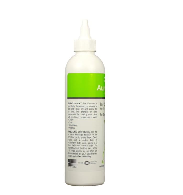 Vet One Aurocin CM - Ear Cleanser w/Aloe (Cucumber Melon Scent) 8 oz