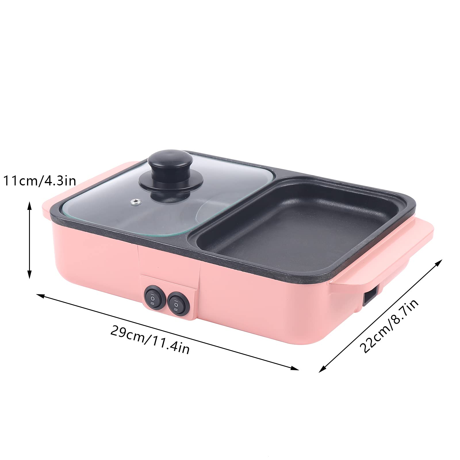 Mini Electric Grill and Hot Pot, 2 in 1 Portable Electric Hot Pot Barbecue Grill Non-Stick Teppanyaki Pan 110V Multifunction Nonstick Griddle & Hot Pot for Steak, Shabu, BBQ - Pink (Pink)