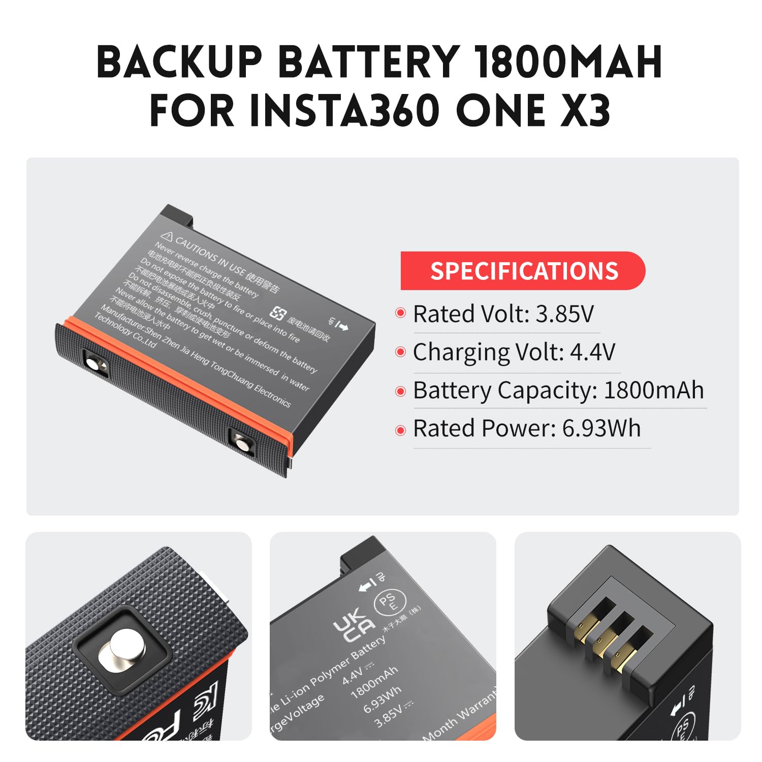 NBZZ Replacement Battery Compatible with Insta 360 X3 Battery CINAQBT/A 3.85V 1800mAh 6.93Wh Insta360 x3 Accessories (Fully Compatible with Original)