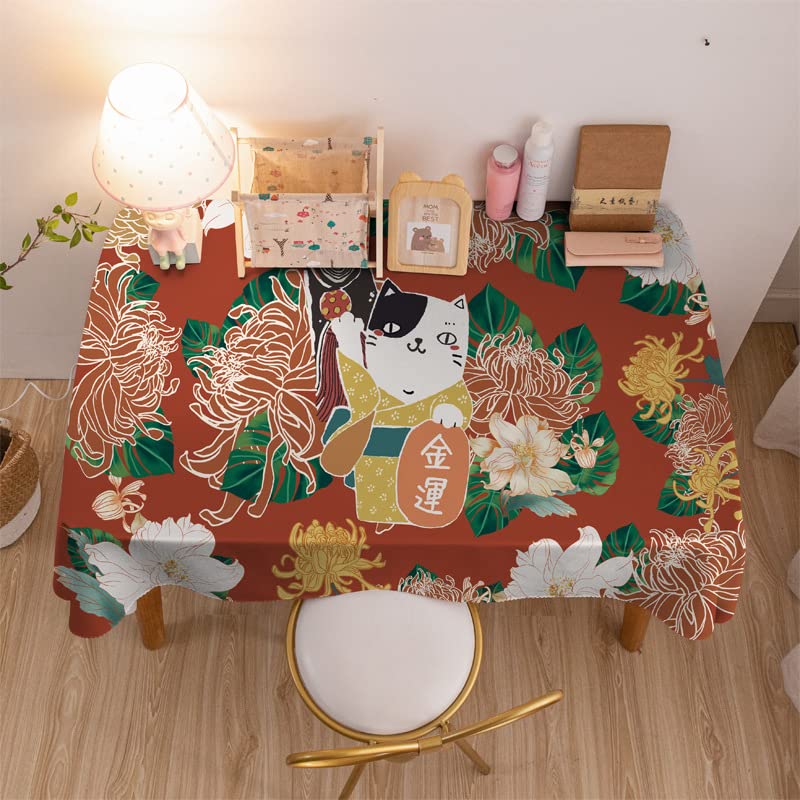 MLQL Lucky cat Tablecloth Japanese-Style National Tide Waterproof Cartoon Dormitory Hotel Table mat Fireplace Table Cover A1 140x210cm