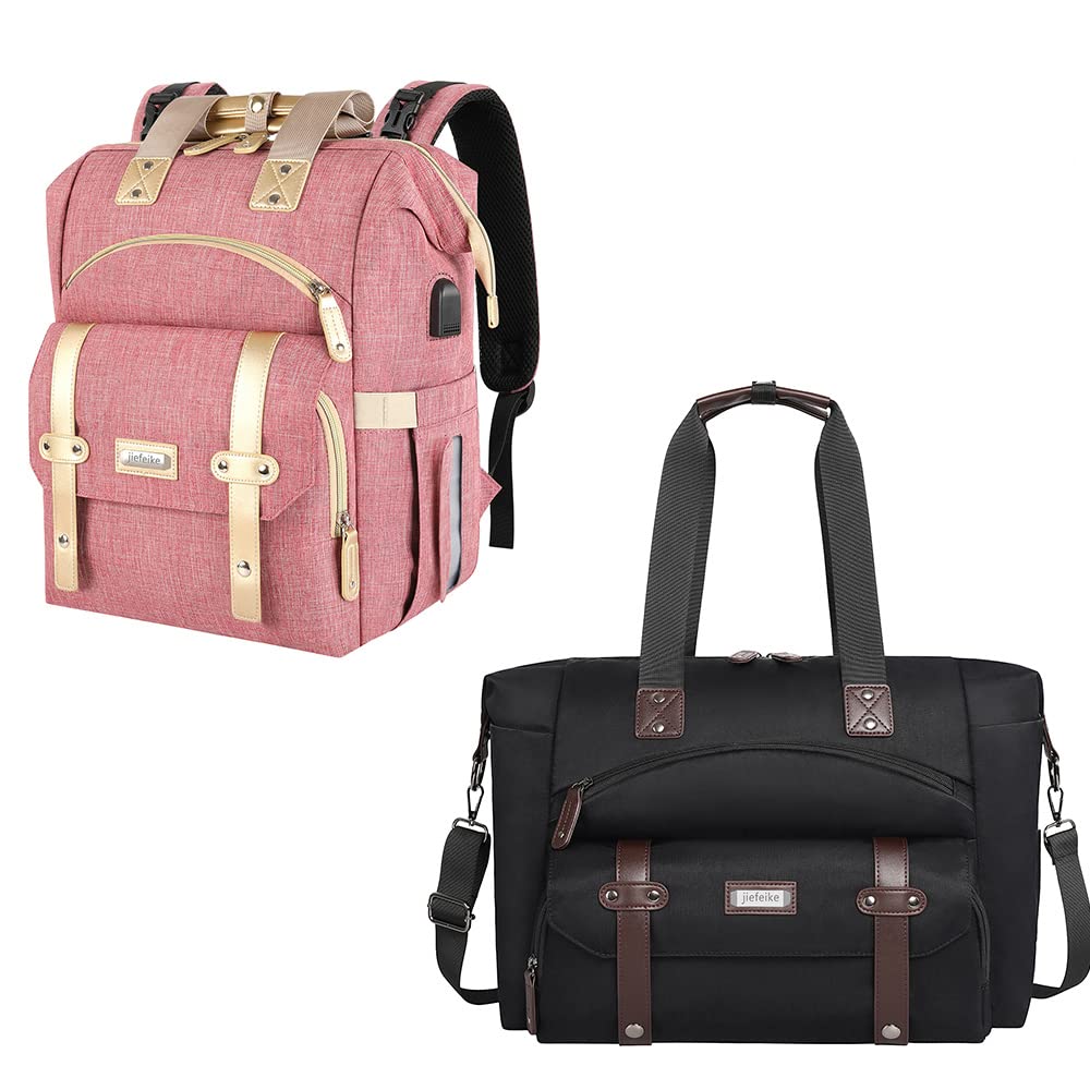 Jiefeike Pink Diaper Bag and Diaper Bag Tote