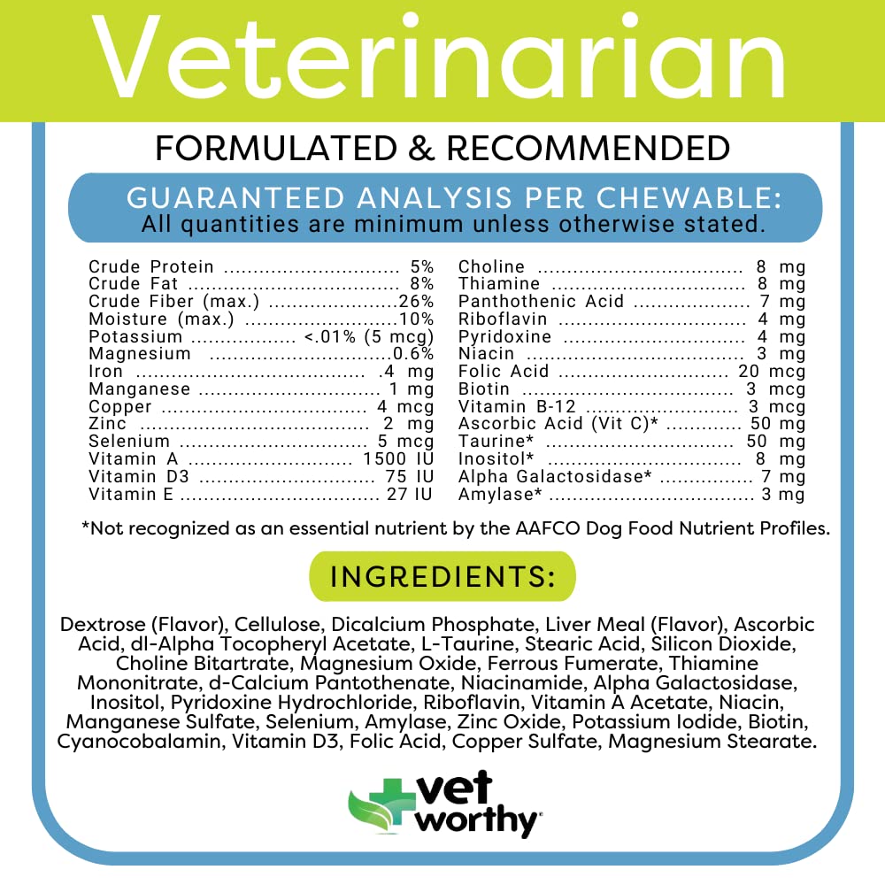 Vet Worthy Senior Multivitamin Chewable for Dogs - Antioxidants and Nutritional Support - Daily Support - Essential Vitamins, Minerals, & Enzymes- Liver Flavor Chewable for Dogs - 60 Tablets