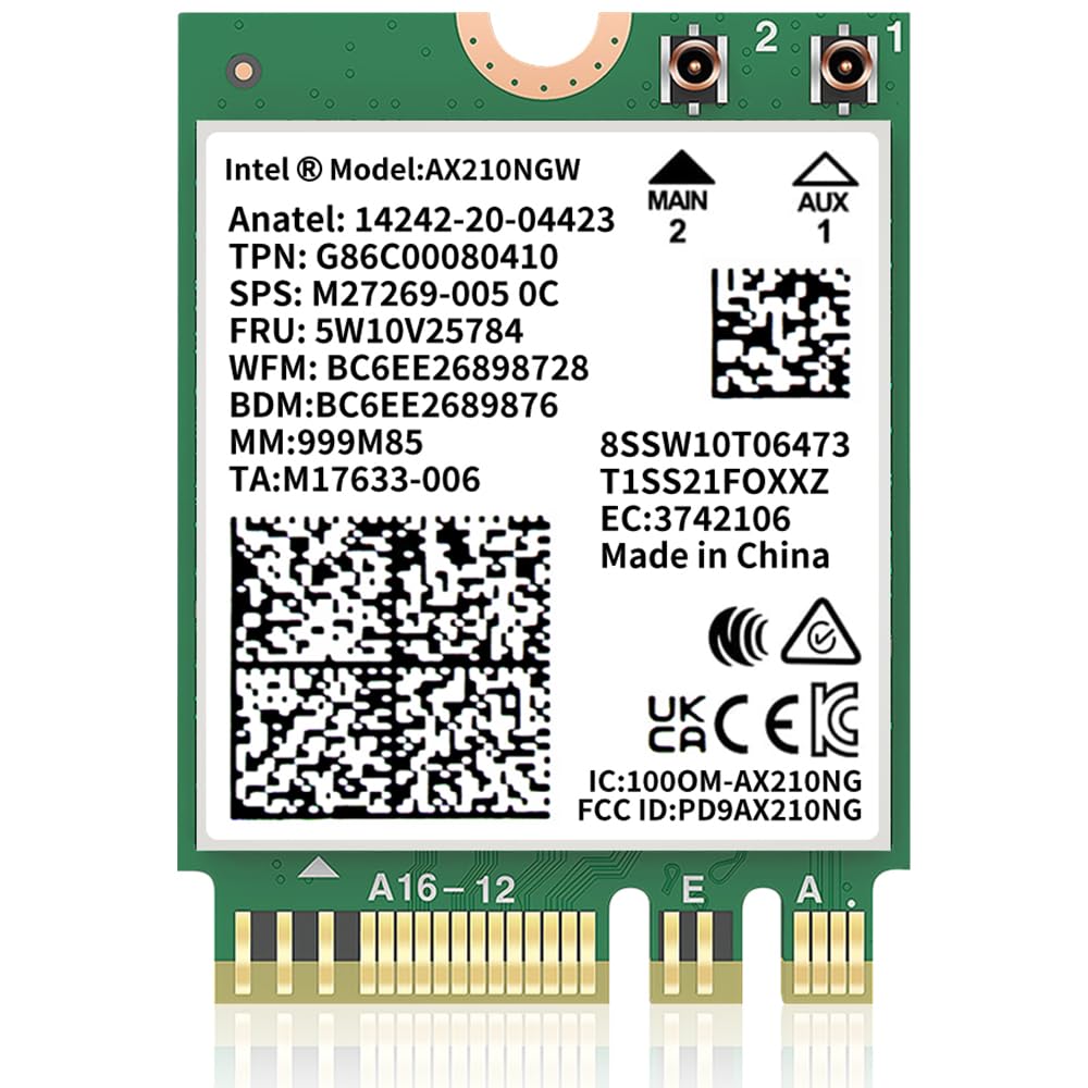 M.2 WiFi Intel AX210 NGW Card with Bluetooth 5.3, WiFi 6E 2X2 MU-MIMO 5400Mbps Wireless Network Module, MIMO WiFi Card 802.11AX with Wpa3 Security Tri-Band for Laptop Windows10/11 64bit