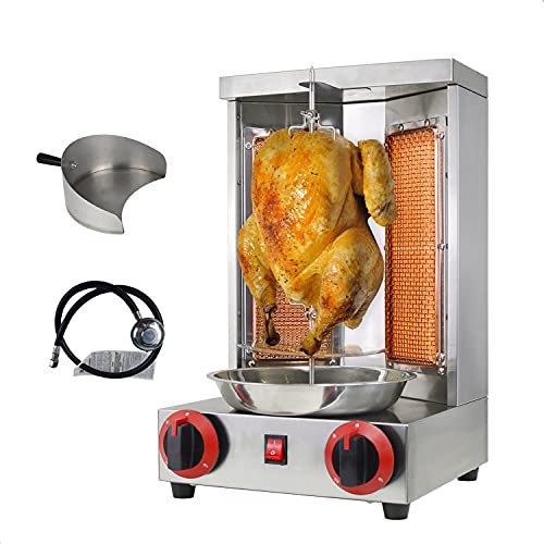 NJTFHU Shawarma Grill Doner Kebab Machine Gas Gyro broilers Rotating Home Vertical Rotisserie with 2 Burners 110V for Chicken Roast,Turkey Roast,Tacos,Roast,(Registered Design Patent)