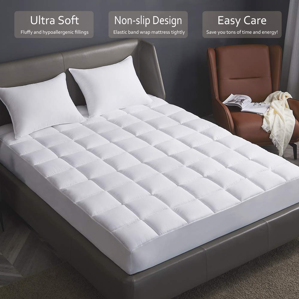 Seward Park Twin Size Mattress Pad Cooling Breathable Quilted Mattress Topper Fluffy Fitted Deep Pocket Pillow Top Mattress Cover White