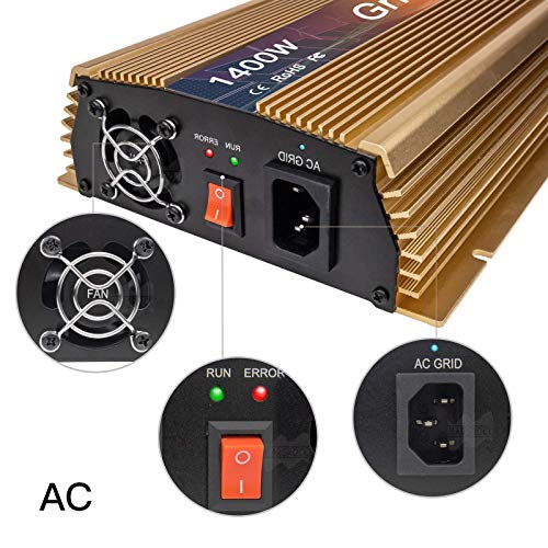 Mars Rock 1400w Grid Tie Micro Solar Inverter, 20-50v Dc To 90-140v Ac MPPT Pure Sine Wave Converter For 1400w To 2000w 36v Solar Power System Island Distinguished Gold Color Design (GTI1400W36V120G)