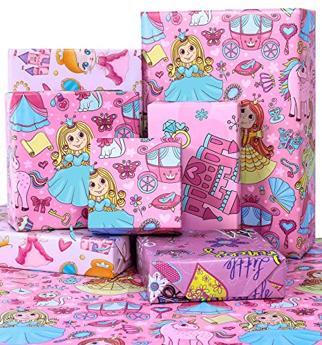 U'COVER Gift Wrapping Paper Happy Birthday Princess Theme Wrapping Paper Pack of 20 Sheets