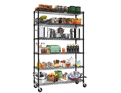 Shelves for Storage 2100LBS Capacity Wire Shelving Unit with 6 Tier Adjustable Shelf, 48" ×18" ×82" Heavy Duty Commercial Kitchen Metal Shelving for Restuarant, Pantry, Garage, Basement, Home Storage