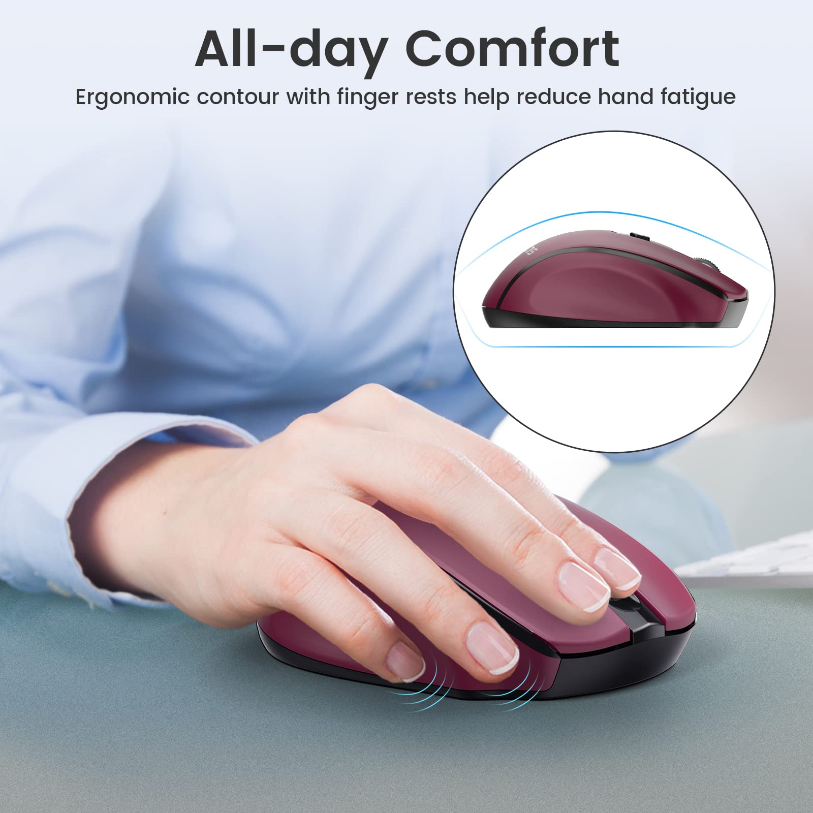 JILCAS Wireless Mouse, 2.4G Ergonomic Computer Mouse with USB Receiver, 5 Adjustable DPI Levels, Mobile 2400DPI USB Mouse for Laptop Chromebook Notebook MacBook Computer, Black