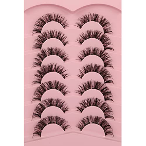 Pooplunch False Eyelashes Cat Eye Look DIY Cluster Lash Natural Flares Extension-Look Wispy Short Faux Mink Lashes Fake Eyelash Strips 7 Pairs Multipack