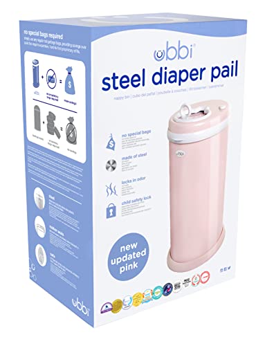 Ubbi Steel Odor Locking, No Special Bag Required, Money Saving, Modern Design, Registry Must-Have Diaper Pail, Blush Pink