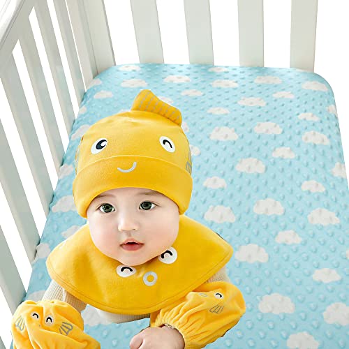 Minky Bassinet Sheet Set 2 Pack Stretch Fitted Cradle Sheets,Ultra Soft Thick Universal Fit Oval Rectangle Hourglass Pad/Mattress, for Baby Girls and Boys Dots Snowflake Blue Clouds