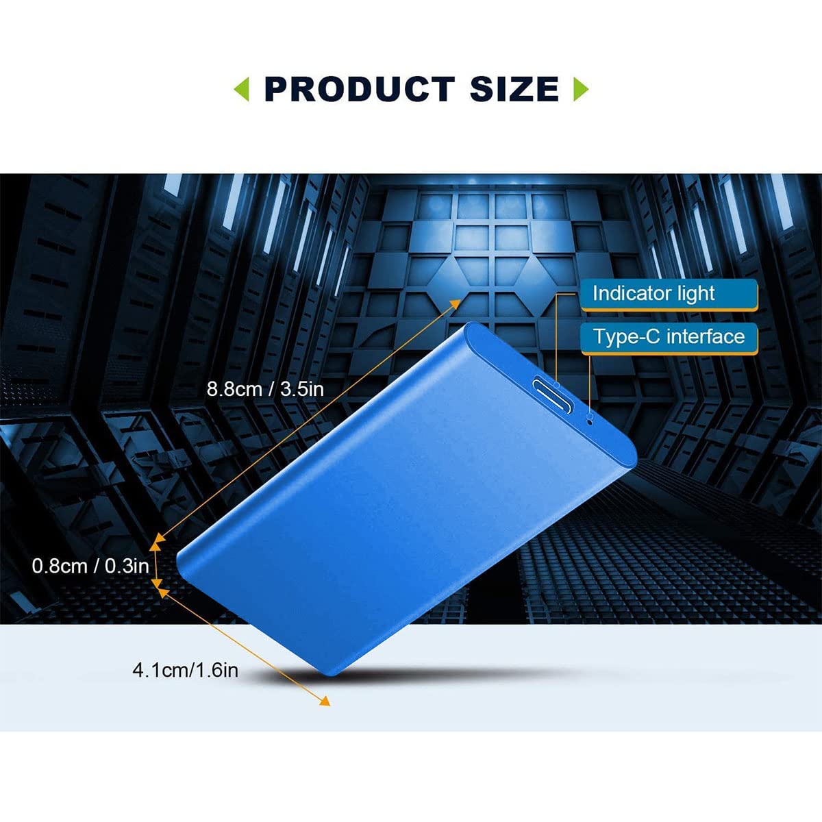 POENOWNE External Solid State Drive 2000GB high Speed USB 3.1 Type-C Protable External SSD Protable Hard Drive External SSD Compatible with PC, Laptop, Desktop and Mac (Blue)