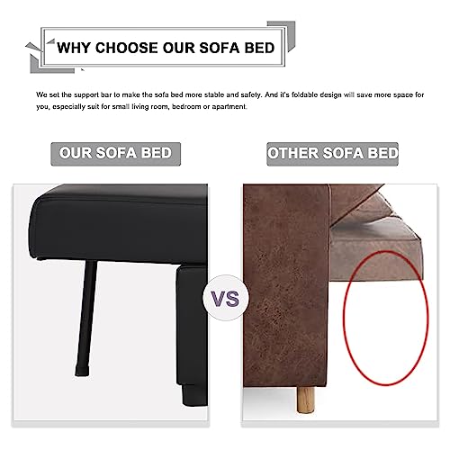 Oprisen Sleeper Chair Bed 3-in-1 Convertible Chair Bed Pull Out Sofa Bed w/Adjustable Backrest Faux Leather Chaise Lounge Sofa Bed Couch for Small Space w/Side Pockets (PU-Black)