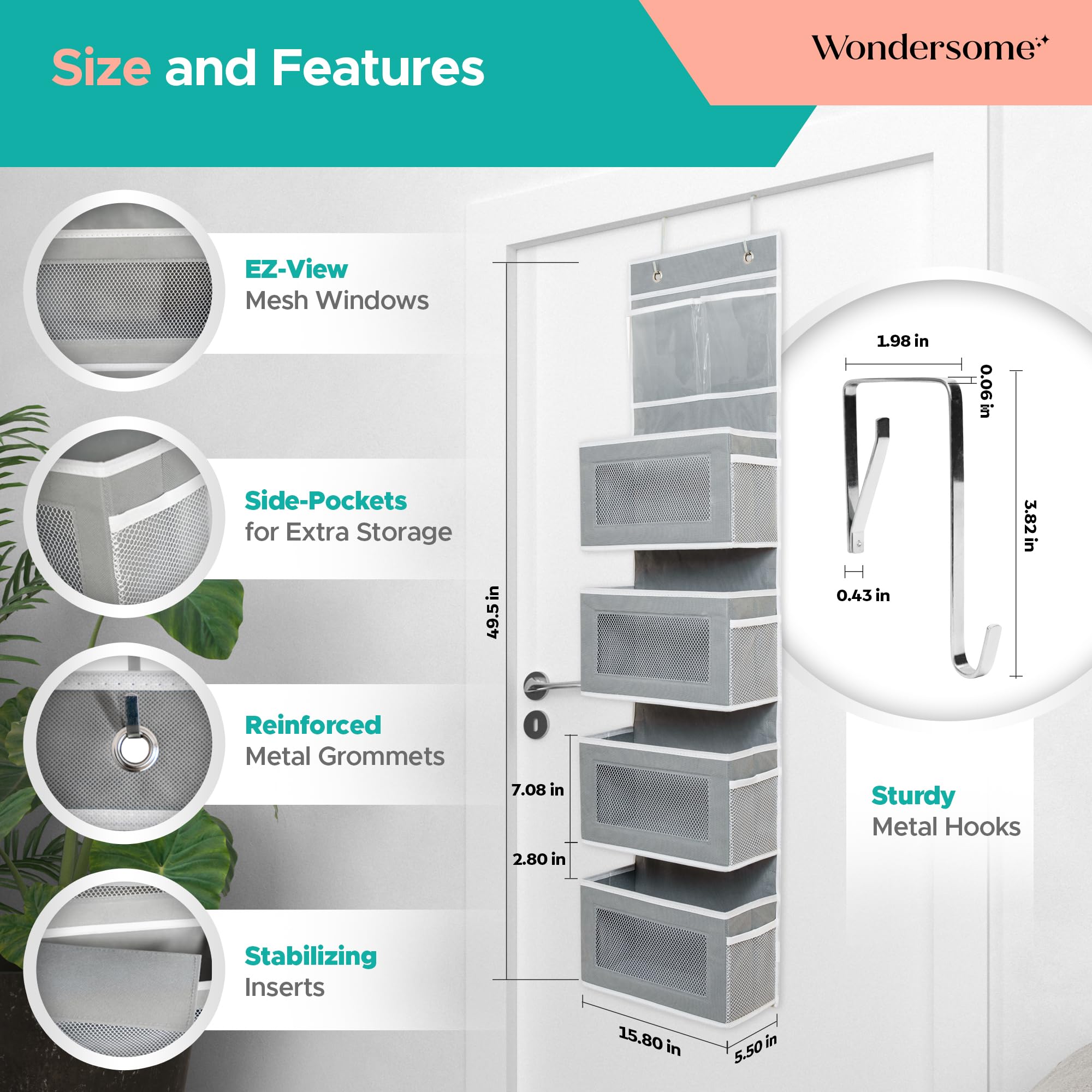 Wondersome Over the Door Organizer - Clear Mesh Window Hanging Storage Rack - Closet/Wall Organization for Bedroom, Bathroom, Kids Room - Space Saving Shelves for Clothes, Shoe, Towel - US-Based Brand