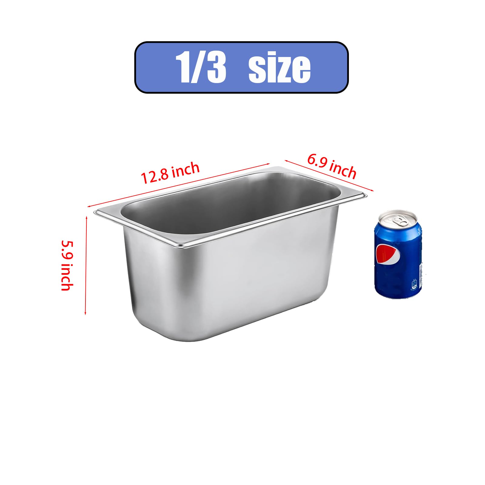 QWAQi 5 Pack Stainless Steel Hotel Pans,1/6 Size,6"" Deep Steam Table Pan,Commercial Food Storage Containers Stackable Metal Steamer Pan for Hotel Restaurant Buffet Party (1/6 Size x 6" Deep)