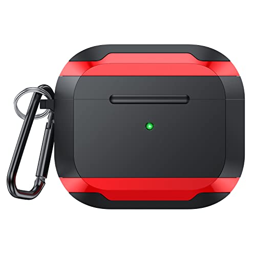 MUCOKE Compatible with AirPods 3 Case 2021, Aluminum Alloy and Shockproof TPU Protective Cover, Compatible with AirPods 3rd Generation Case, with Keychain (Red Black)