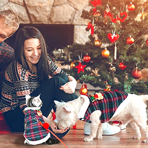 UETZLTB Christmas Dog Jacket Harness and Leash Warm Winter Windproof Puppy Fleece Coat Vest Cute Reindeer Plaid Pet Clothes for Small Medium Dogs Cats