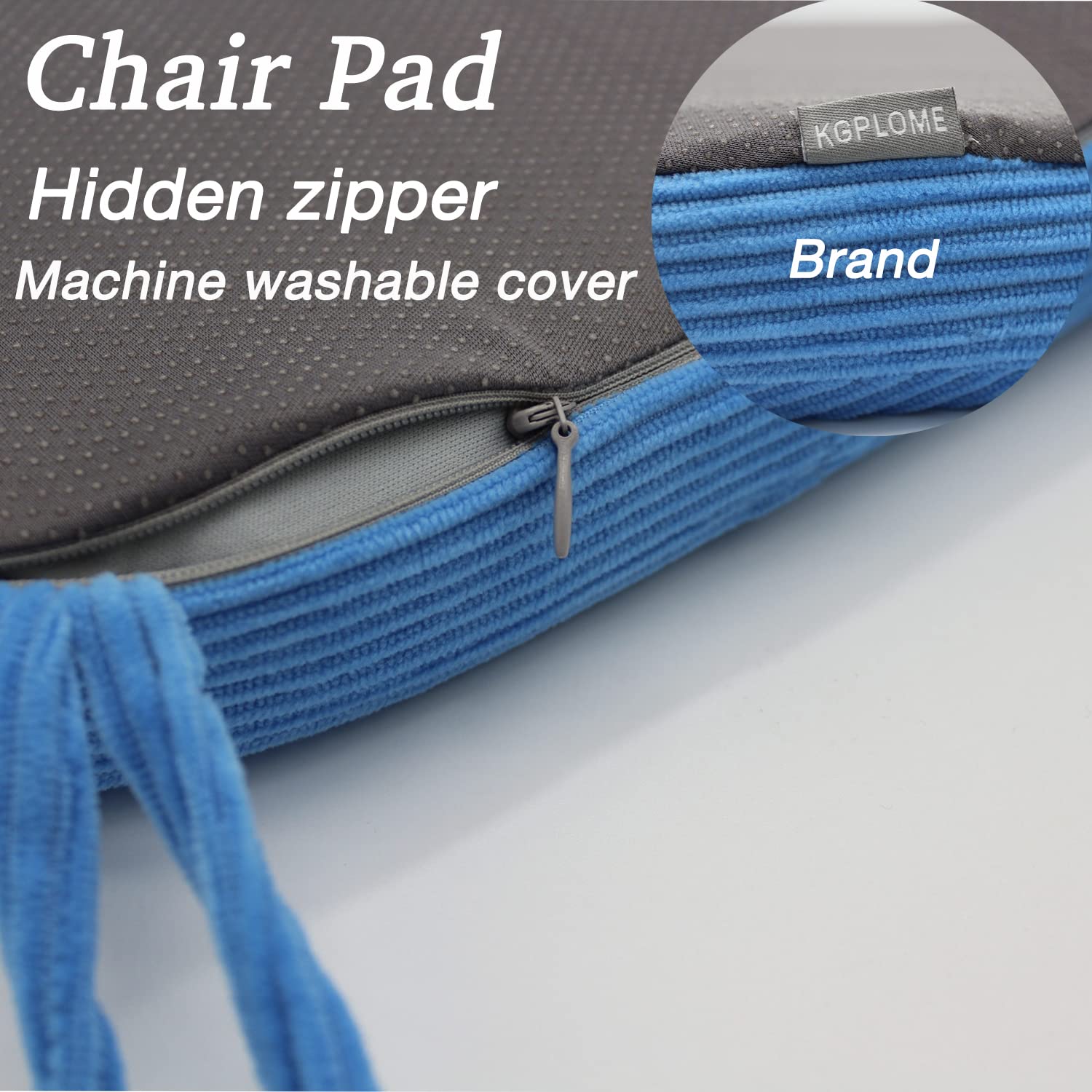 KGPLOME Chair Cushion with Ties for Dining Chairs - Non Slip Memory Foam Kitchen Seat Pad and Indoor Pad with Machine Washable Cover [ 16.5 x 16.2 Inches ] - Black