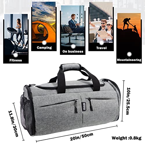 Noelen Gad Travel Duffle Bag for men 50L Medium Sports Gym Bag with Dry wet separation Pocket & Shoes Compartment Weekender Overnight Backpack for Traveling Duffel Bag Backpack (Grey)