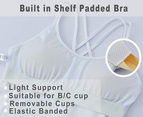 RUNNING GIRL Yoga Tank Tops for Women Built in Shelf Bra B/C Cups Strappy Back Activewear Workout Compression Tops(BX2288 White.M)