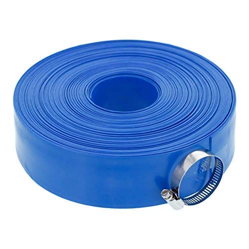 POOLWHALE 1-1/2" x 100' Economy Blue Backwash Hose with Clamps, General Purpose Reinforced PVC Lay-Flat Water Discharge Hose,for Use While Back-Washing Filters and Draining Pools