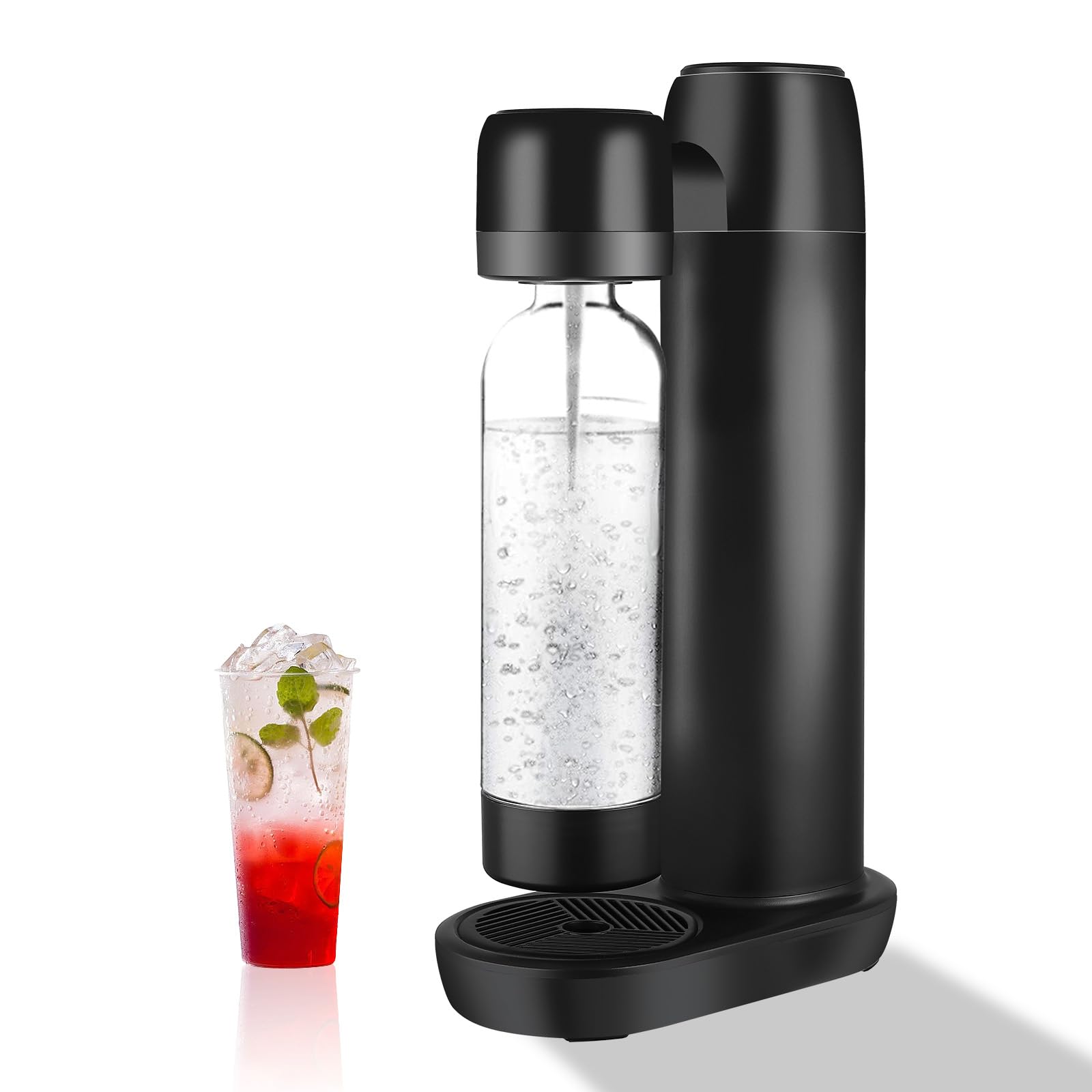 spoonlemon Sparkling Water Maker, Soda Streaming Machine for Home Use, Carbonated Water Machine with BPA Free 1L PET Bottle, Compatible with Any Screw-in 60L CO2 Exchange Carbonator, Black