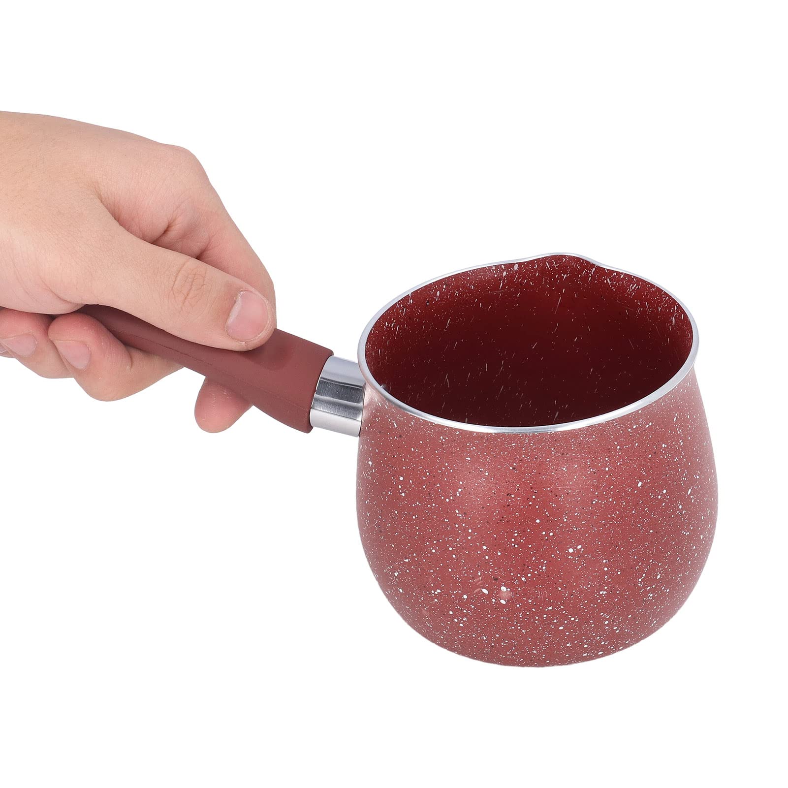 Lightweight Nonstick Milk Pan, Mini Milk Coffee Pot Nonstick Sauce Pan for Coffee Butter Chocolate 10cm Tea SetsTeapots and Coffee Servers(Red)
