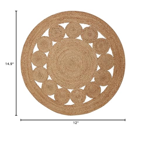 Tepo Round Jute Rug 3 ft, Braided Area Rug for Kitchen, Living Room and Bedroom, 100% Natural Rustic Hand Woven Rug, Round Woven Rug