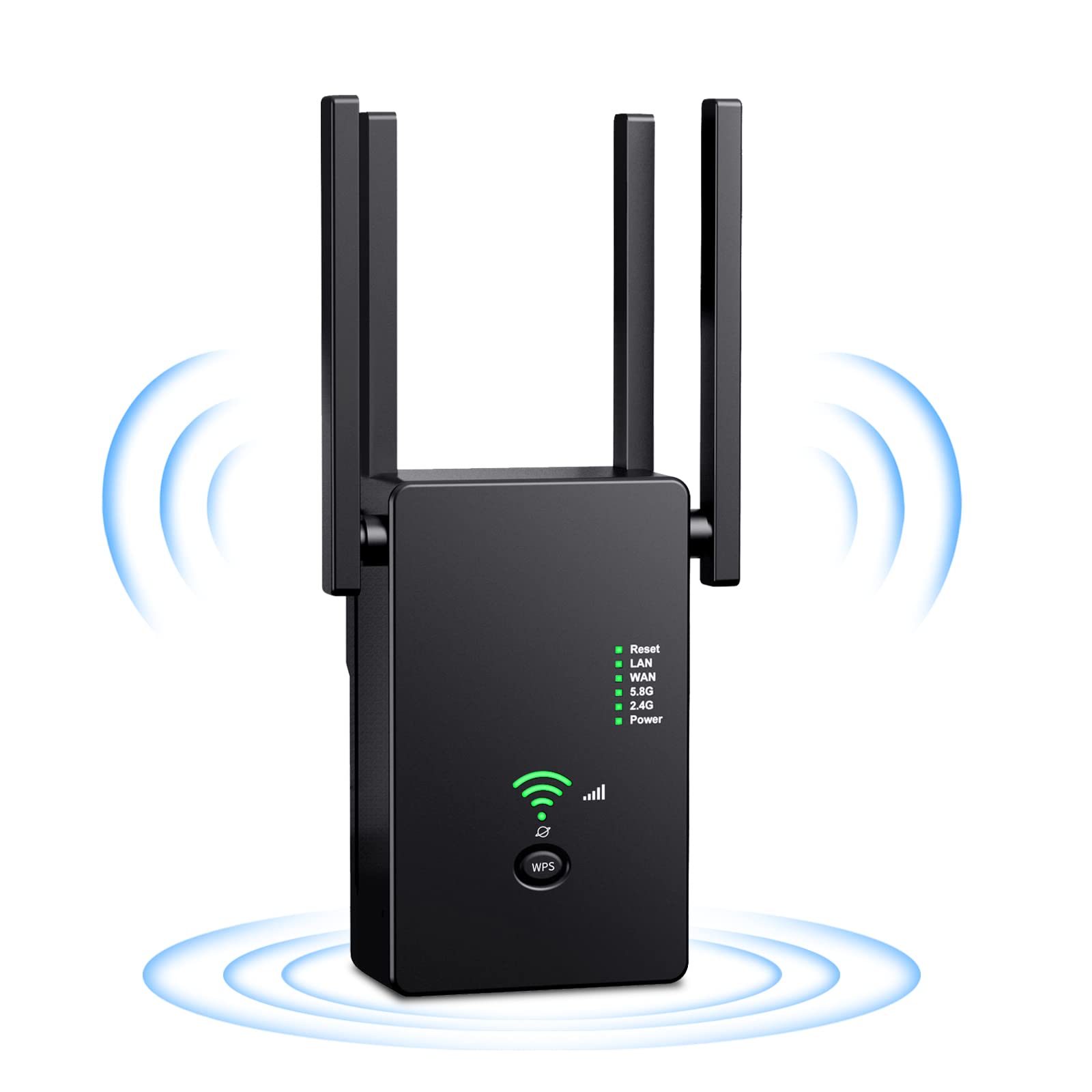 PAKESI WiFi Extender Signal Booster, 4 Antennas 360° Degree Full Coverage WiFi Extender Signal Amplifier,with AC1200 Dual Band Wireless Signal Booster,Coverage up to 2640sq.ft and 25 Devices