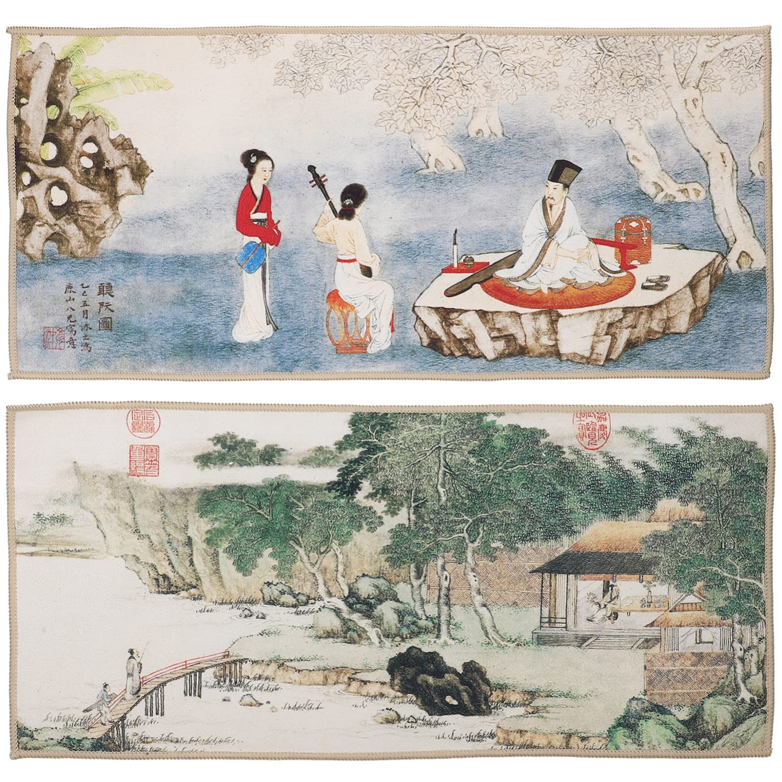 Kichvoe 2pcs Chinese Style Kitchen Tea Towels Chinoiserie Dish Towels Kitchen Bar Towels Large Plate Cloth Gongfu Tea Tray Mat Kung Fu Tea Accessory Set (Style 2)
