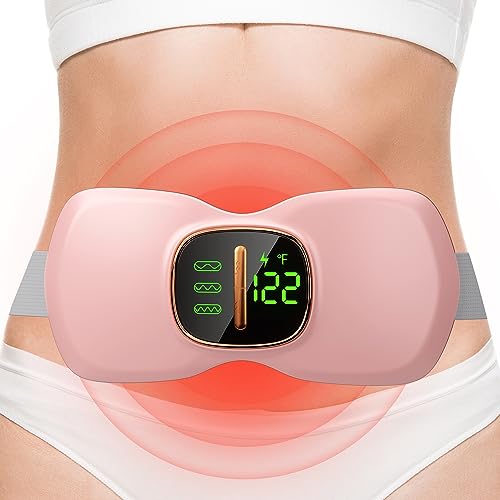 Portable Cordless Heating Pad, NUAKENE Fast Heating Pads for Cramps Belly with 3 Heat Levels and 3 Massage Modes Rechargeable Menstrual Heating Pad, Ideal Gifts for Women and Girl, Pink