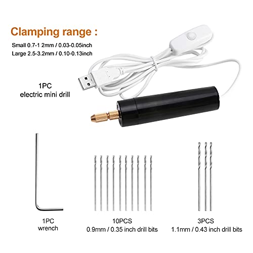Mini Hand Drill for Arts and Crafts,Mini Electric Drill Set 0.7-1.2 mm Pin Vise Hand Drill with Drill Bits and Wrench DIY Jewelry Pendant Crafts Making