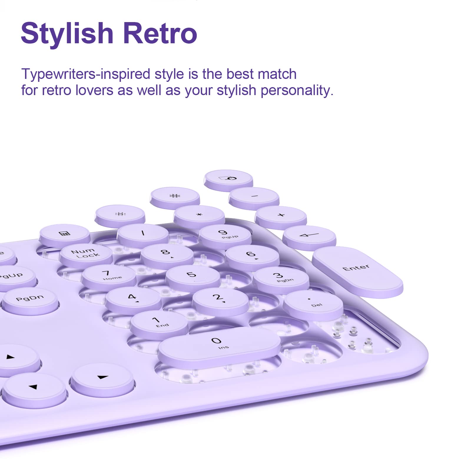 Mobifice Cute Keyboard and Mouse Wireless for PC Computer/Laptop/Windows/Mac/Tablets, Ultra-Thin 2.4GHz USB Cordless Full-Sized Silent Retro Computer Keyboard Mouse Combo (Purple)