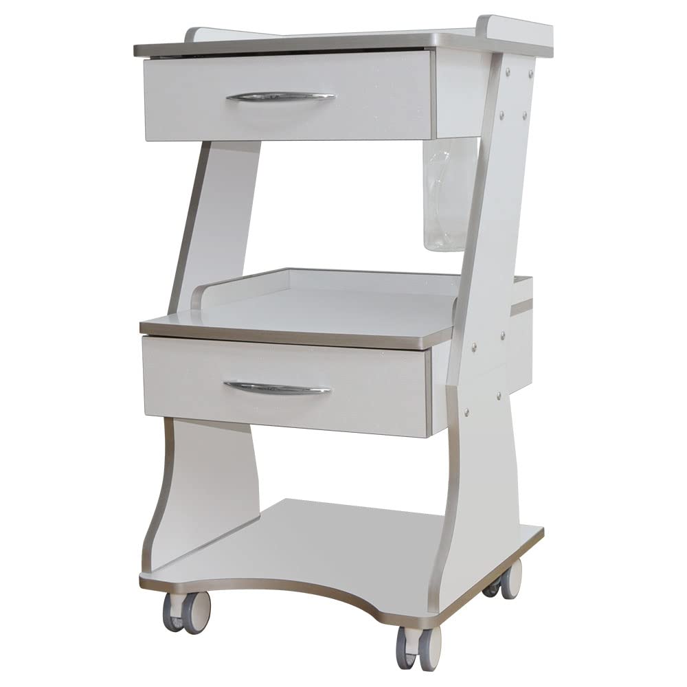 Mobile Cart Built-in Socket Me-dical Den-tist Cart Multi-Function 3 Layers Tray Roller Trolley with a Water Bottle Lab Instrument Tray Rolling Cart for De-ntal Lab (Ship from USA)