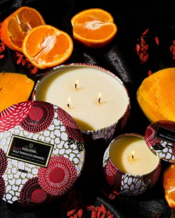 Voluspa Spiced Goji Tarocco Orange Candle | Mini Tin | 4 Oz. | 25 Hour Burn Time | Vegan | Coconut Wax and Natural Wicks for a Cleaner Burn