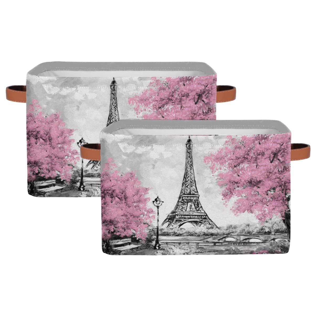 Shelf Storage Basket French Paris Eiffel Tower Canvas Large Storage Collapsible Organizer Toy Boxes Clothes Laundry Storage Bins Cubes with Handles for Closet Bedroom Nursery Home Office 2 Pack
