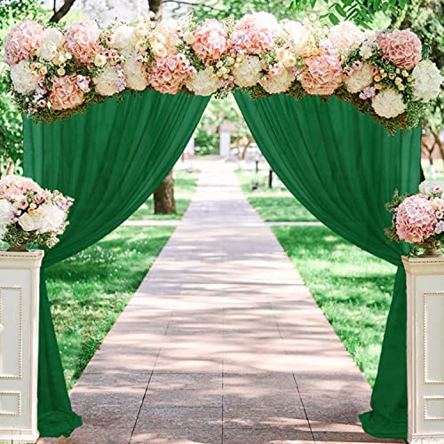MODFUNS Emerald Green Curtains Backdrop 10x10FT 2 Panels Chiffon Fabric Curtain for Bridal Sheer Backdrop Curtains for Reception Prom Sheer Wedding Curtain Backdrop for Party Receprtion Window Drapes