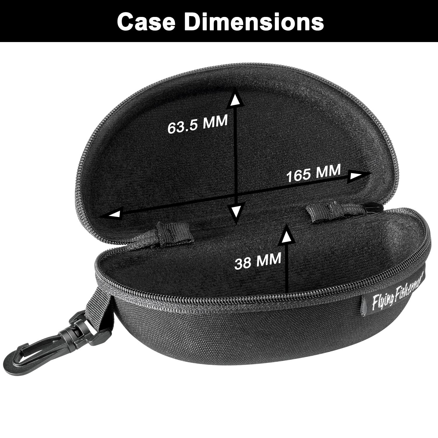 Flying Fisherman Shell Zipper Protective Fabric Sunglass Case with Clip for Men and Women Sunglasses Eyewear Black, (PN: 7607)