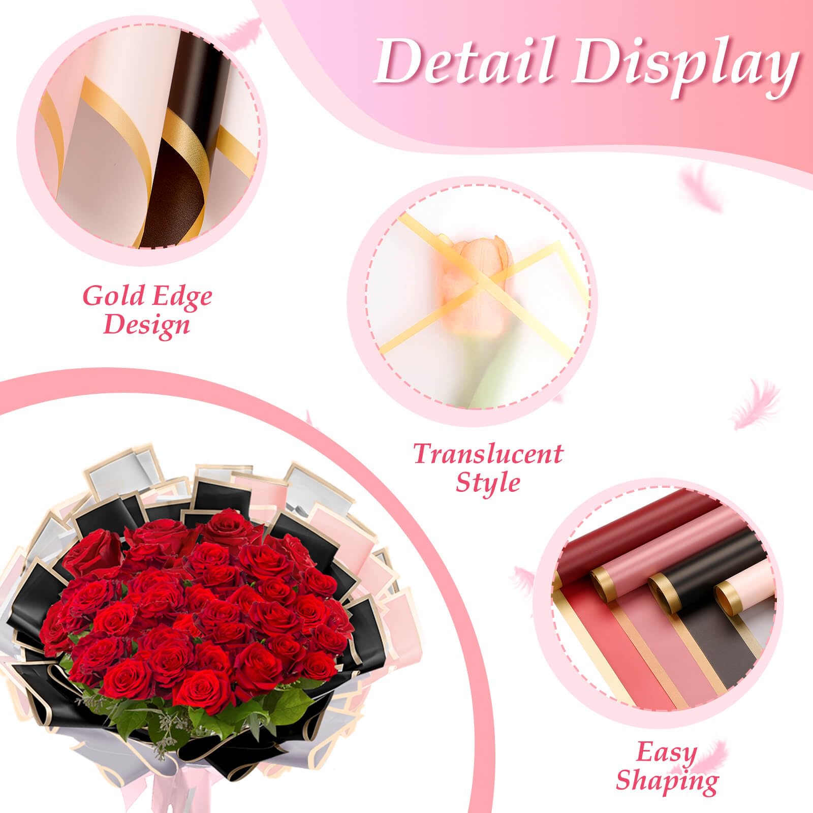 Tetutor Waterproof Flower Wrapping Paper,30 Sheets Bouquet Wrapping Paper, Floral Wrapping Paper for Bouquets, Flower Wrapping Paper Bouquet for Florist Wrap Wedding Birthday