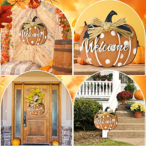 Shellwei Fall Pumpkin Welcome Sign for Front Door Wood Pumpkin Hanging Decor Thanksgiving Wooden Hanger Decorations for Autumn Harvest Farmhouse Home Decor